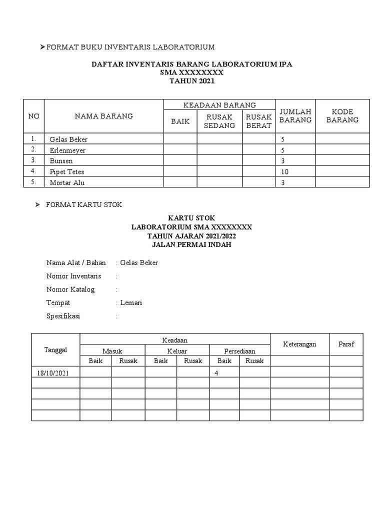 Format Buku Inventaris Laboratorium | PDF