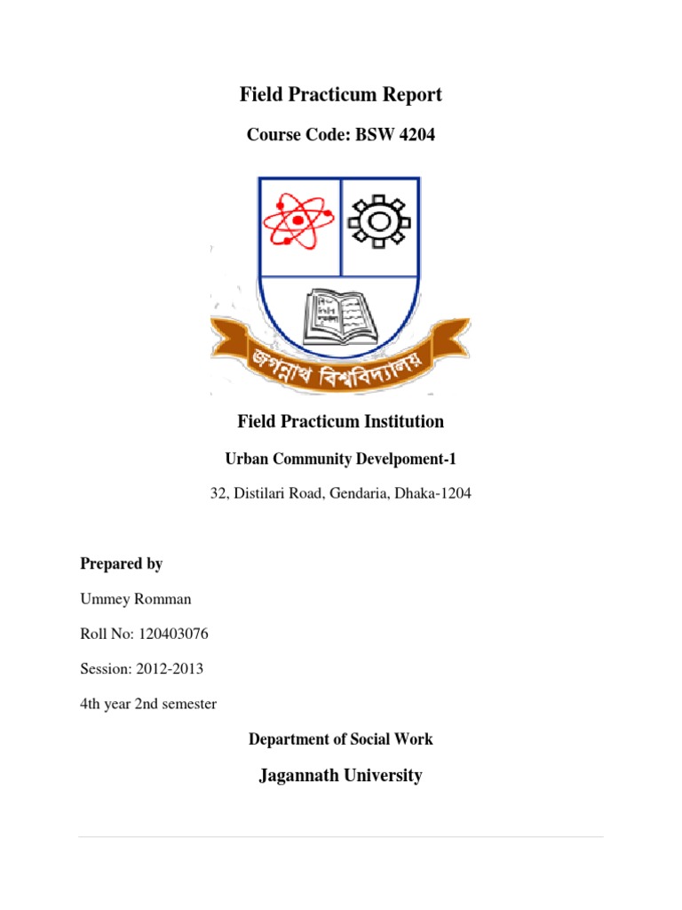 Field Practicum Report Course Code BSW 4 | PDF | Social Work | Evaluation
