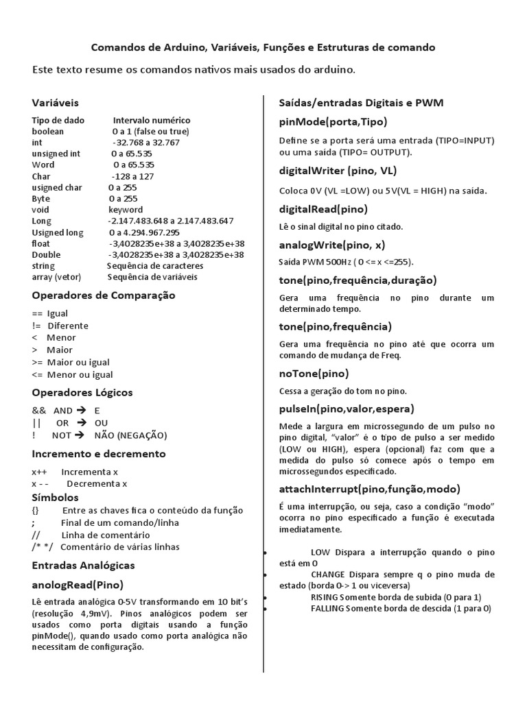 Comandos De Arduino Pdf Dados De Computador Informática