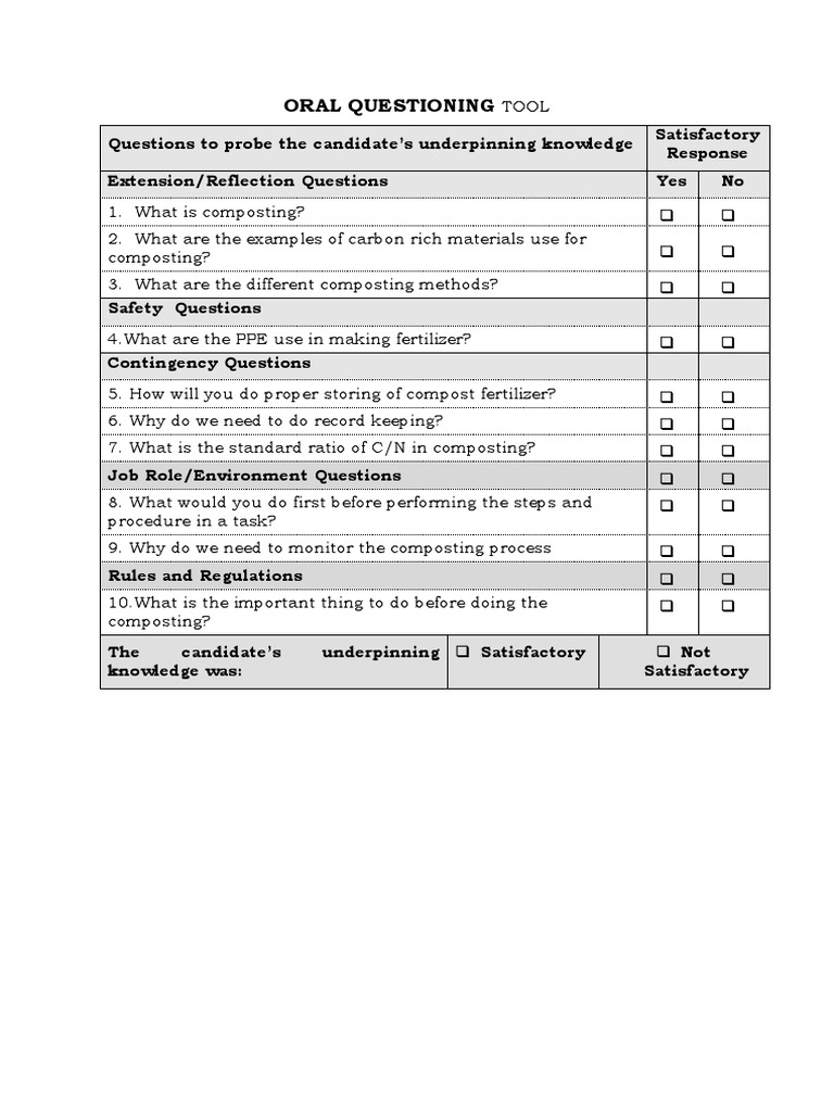 Oral Questioning Tool & Model Answers (Repaired) | PDF | Compost ...