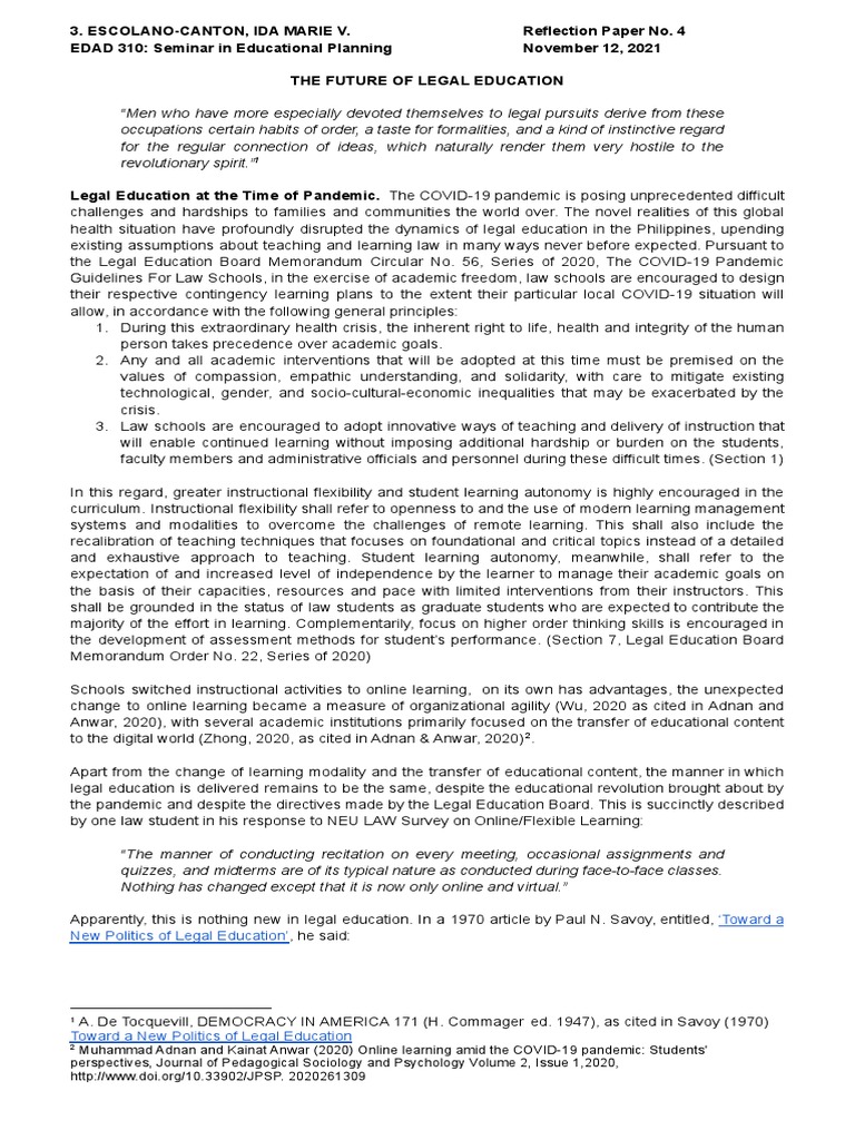 EDAD 310 Reflection Paper 4-ESCOLANO-CANTON | PDF | Learning ...