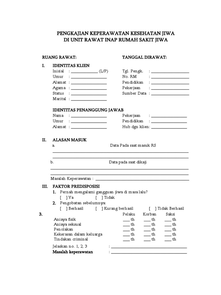 Pengkajian Keperawatan Jiwa Inap | PDF