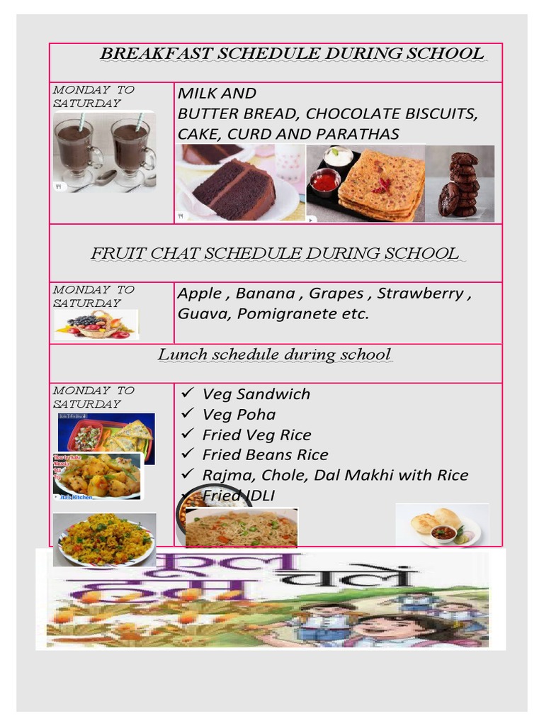 Breakfast Schedule During School Milk and Butter Bread, Chocolate ...