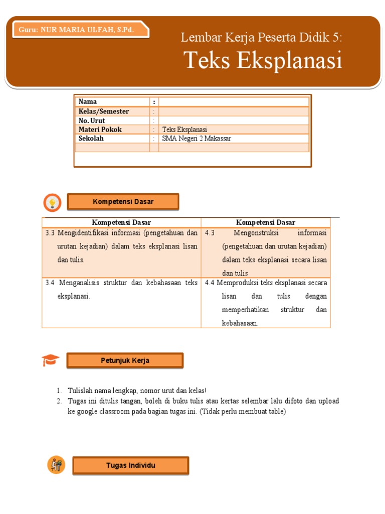 LKPD 5 Teks Eksplanasi | PDF