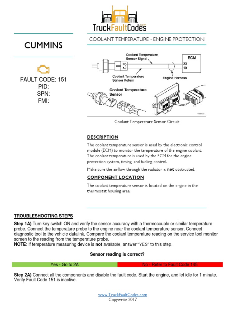 Cummins: Fault Code: 151 Pid: SPN: Fmi | PDF | Troubleshooting | Thermostat