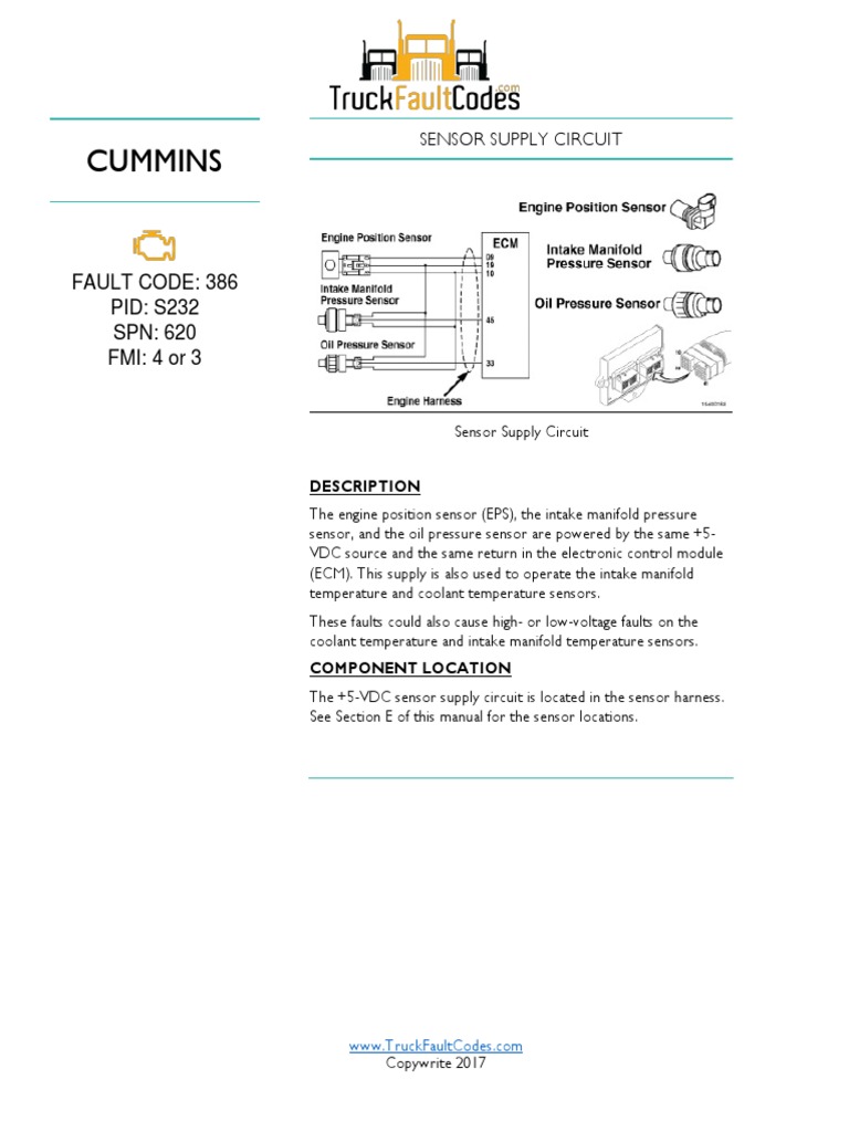 Cummins: Fault Code: 386 PID: S232 SPN: 620 FMI: 4 or 3 | PDF | Switch ...