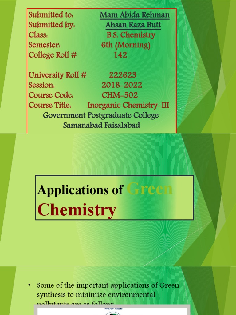 Applications of Green Chemistry | PDF | Catalysis | Paint