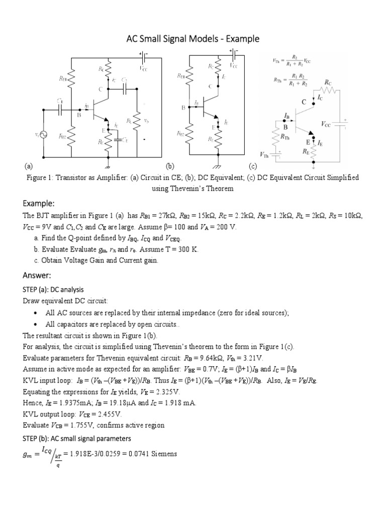 AC Small Signal Modeling of a BJT Amplifier: Finding Voltage Gain ...
