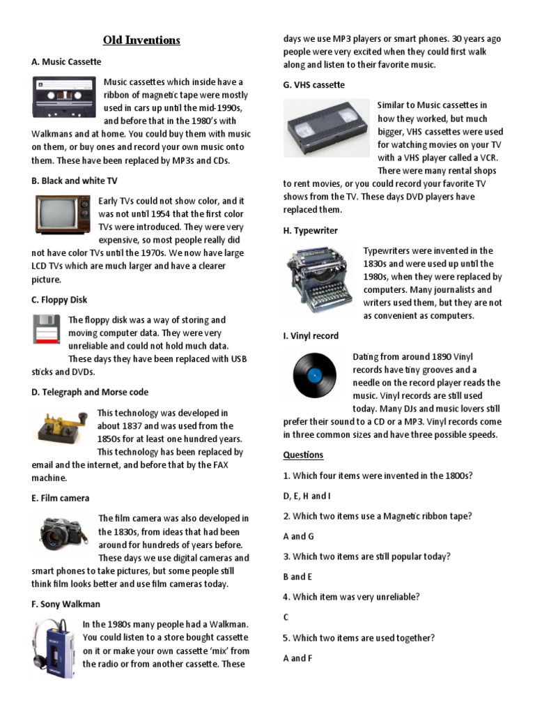 Reading Comprehension Old Inventions | PDF | Videocassette Recorder ...