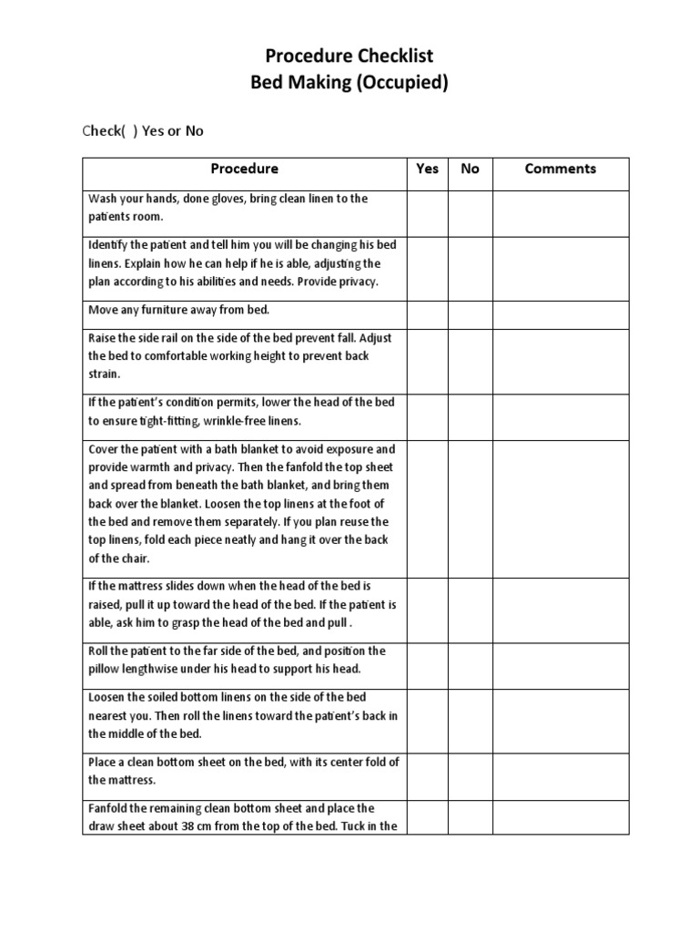 Bed Making Checklist 2 | PDF | Bed | Pillow