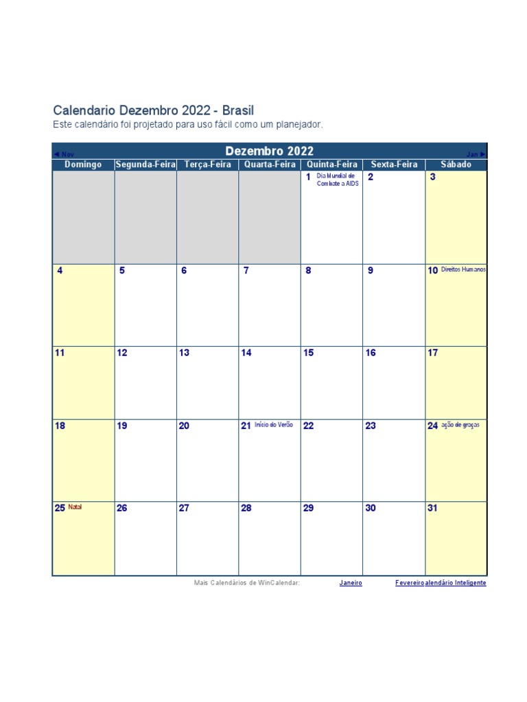 Calendario Dezembro 2022 | PDF