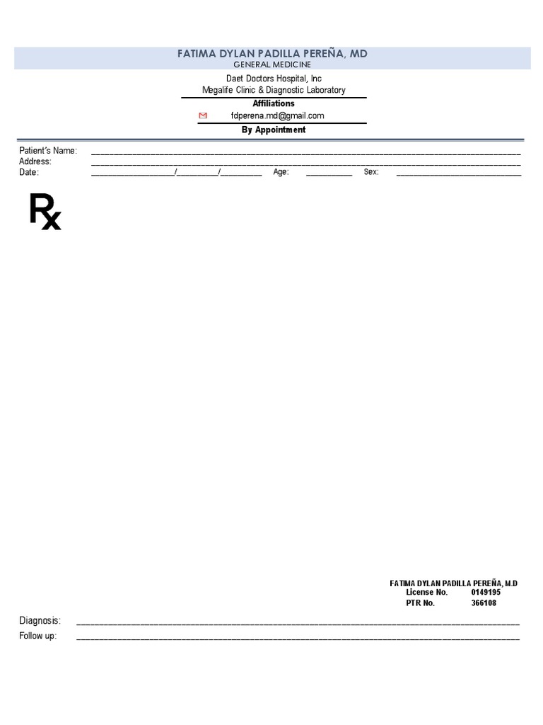 DR Fatima Dylan Padilla Pereña Personal Rx1 | PDF | Doctor Of Medicine | Health Care