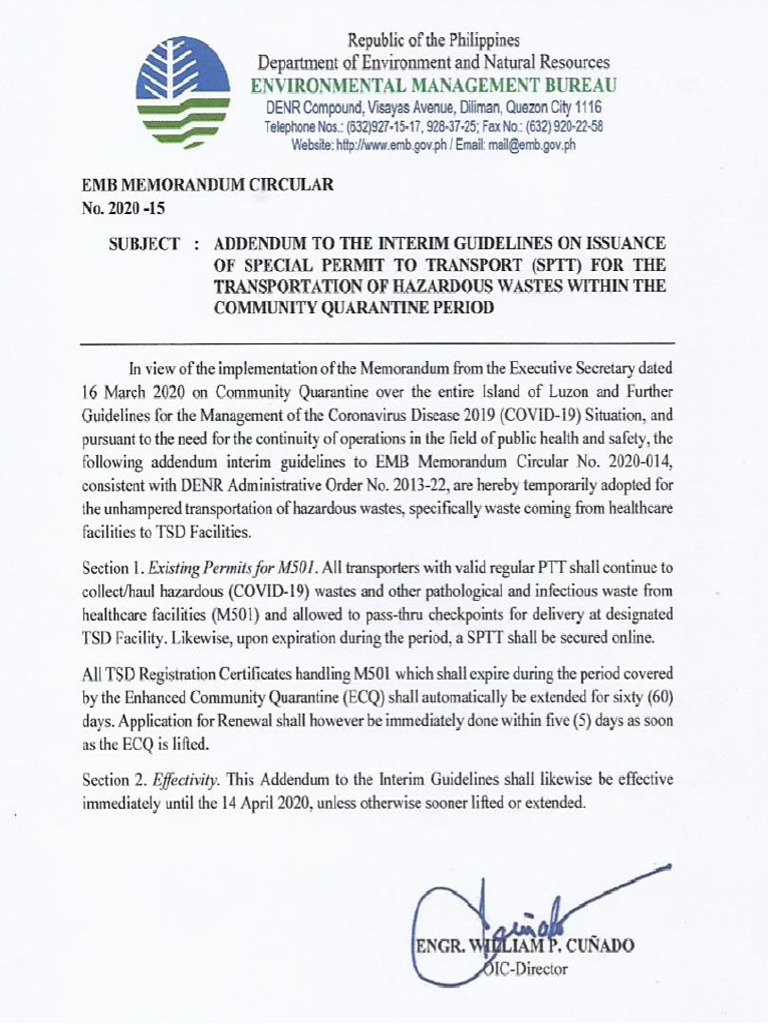 EMB MC 2020 15 Addendum To The Interim Guidelines On Issuance of ...