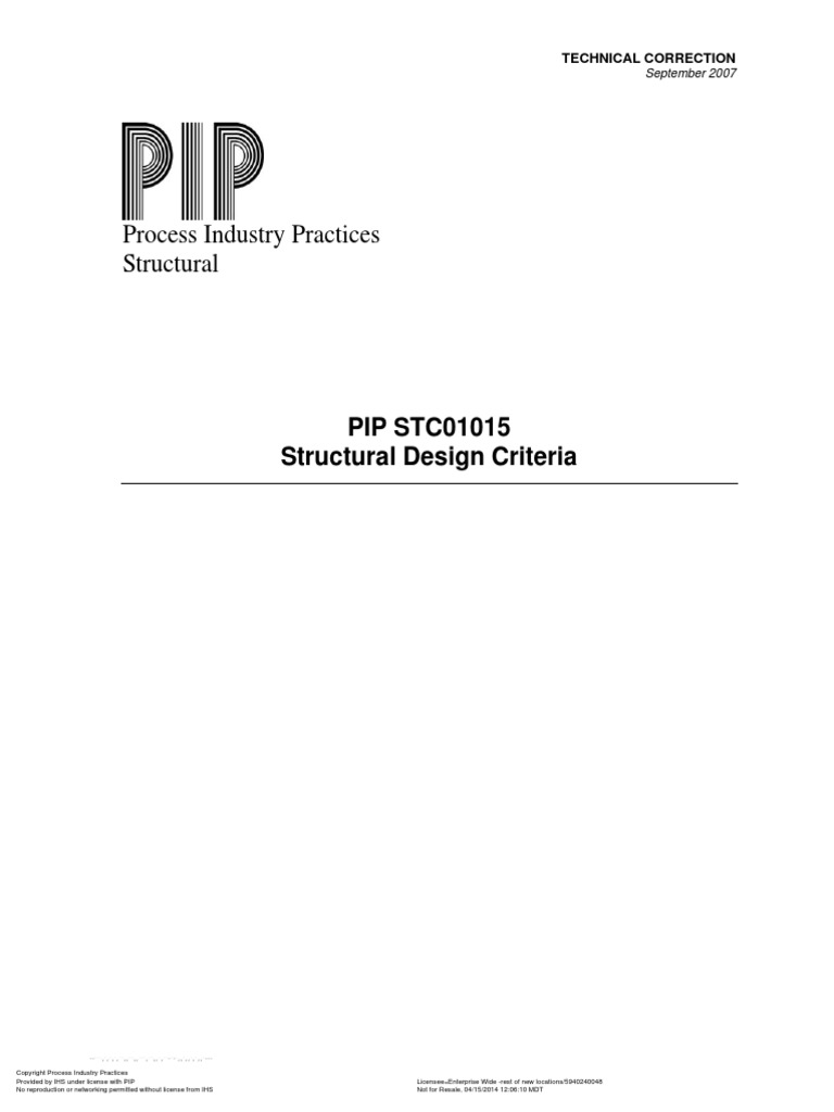 Process Industry Practices Structural: PIP STC01015 Structural Design Criteria | PDF | Screw ...