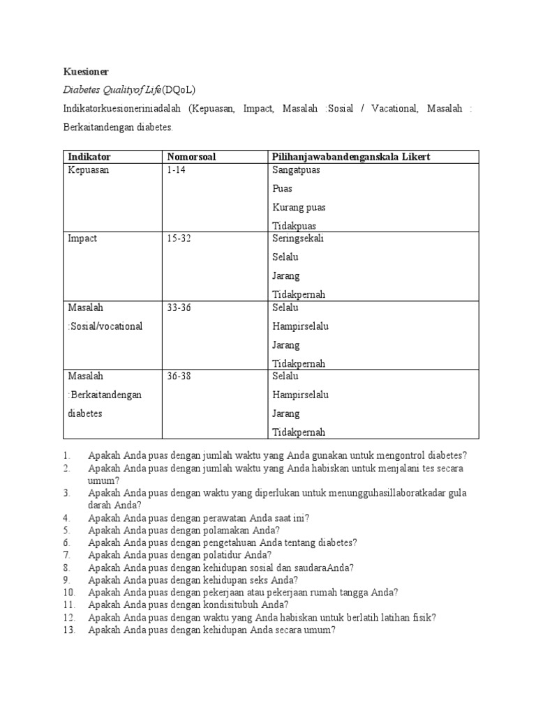 Kuesioner Proposal DQLSQ | PDF