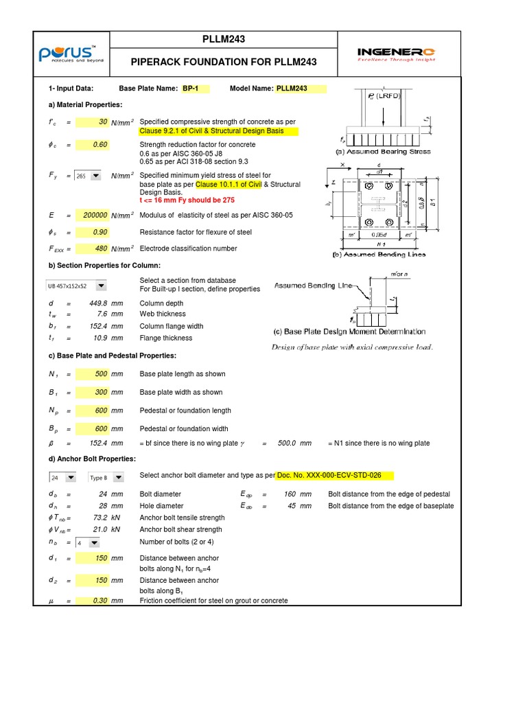 Design of Baseplate (BP-1) - Without Shear Key - GRID 101 TO 104 | PDF | Strength Of Materials ...