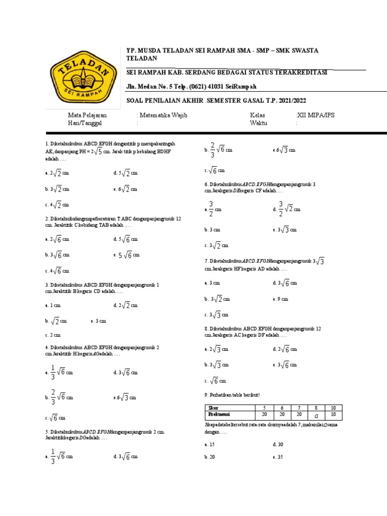 WAJIB SEMESTER GANJIL KLS XII MIPA - 30 Soal | PDF
