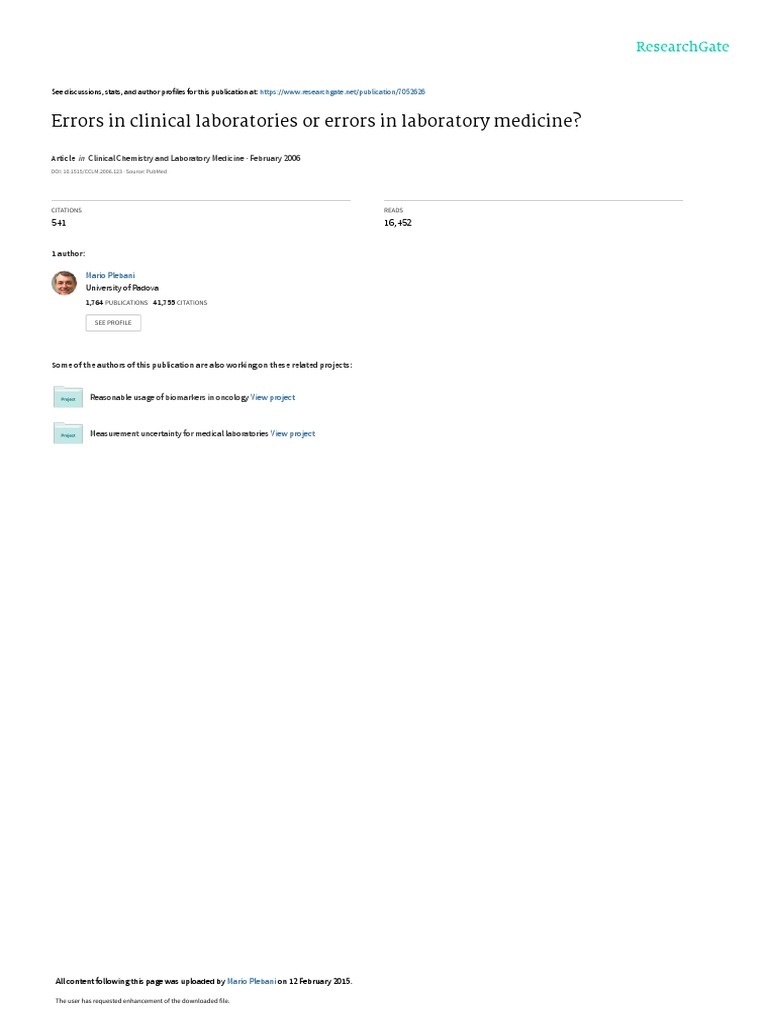 Errors in Clinical Laboratories or Errors in Laboratory Medicine | PDF ...