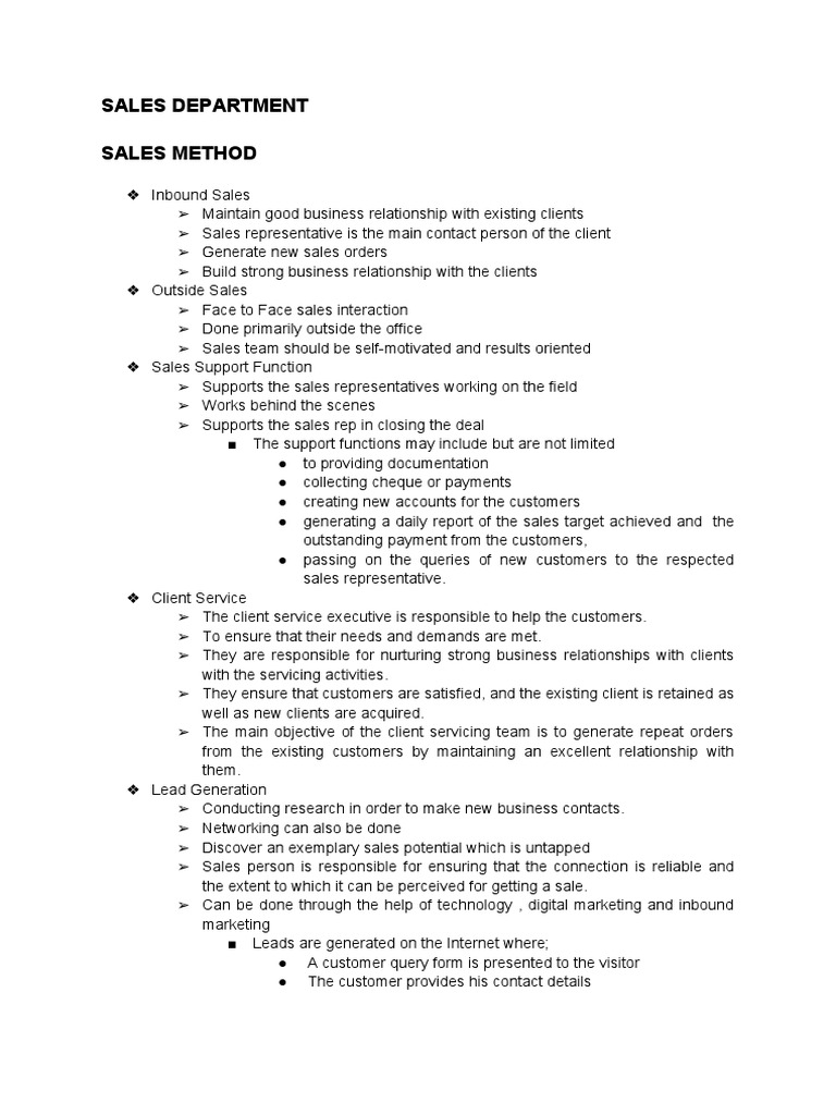 Sales Department Sales Method | PDF | Sales | Marketing
