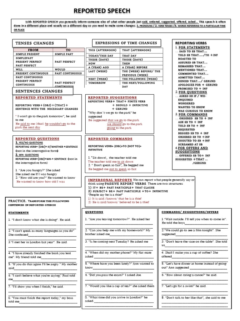 Reported Speech Bachillerat | PDF | Language Mechanics | Morphology