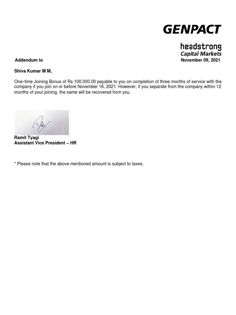 Genpact Joining Bonus | PDF