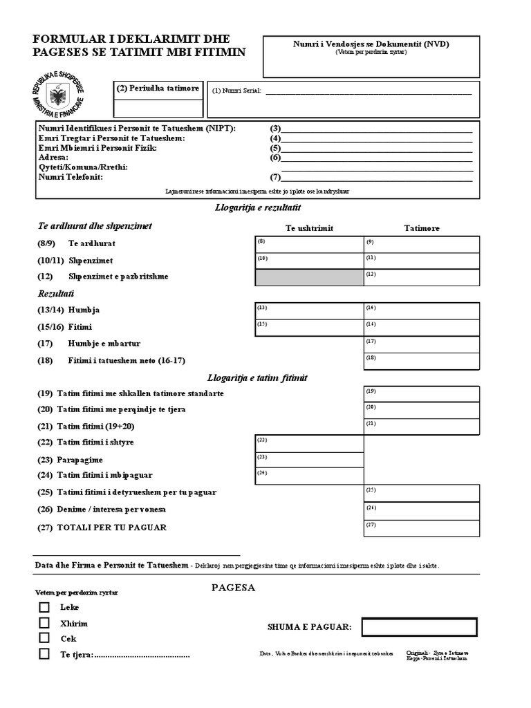 Deklarata Vjetore e Tatim Fitimit | PDF