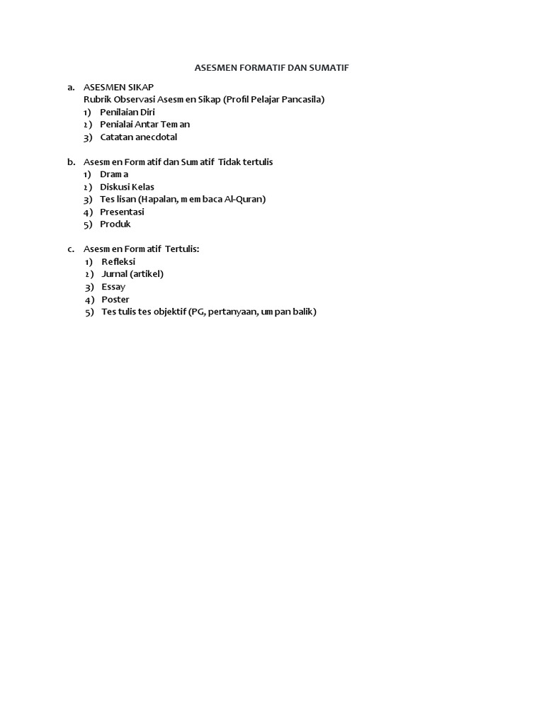 Contoh Rancangan Asesmen Formatif Dan Sumatif | PDF