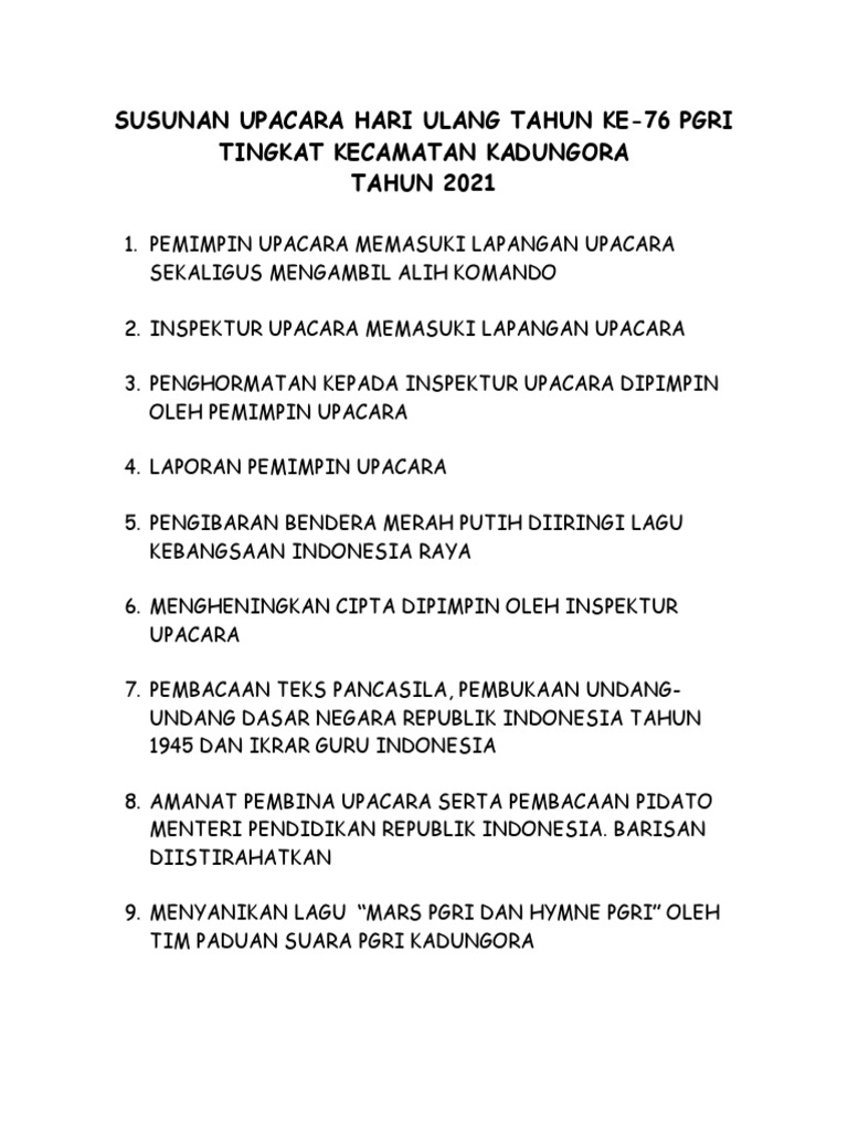 Susunan Upacara HUT Ke 76 PGRI | PDF