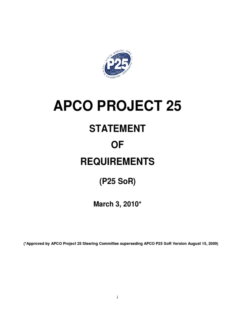 Apco Project 25: Statement OF Requirements | PDF | Radio | Communication