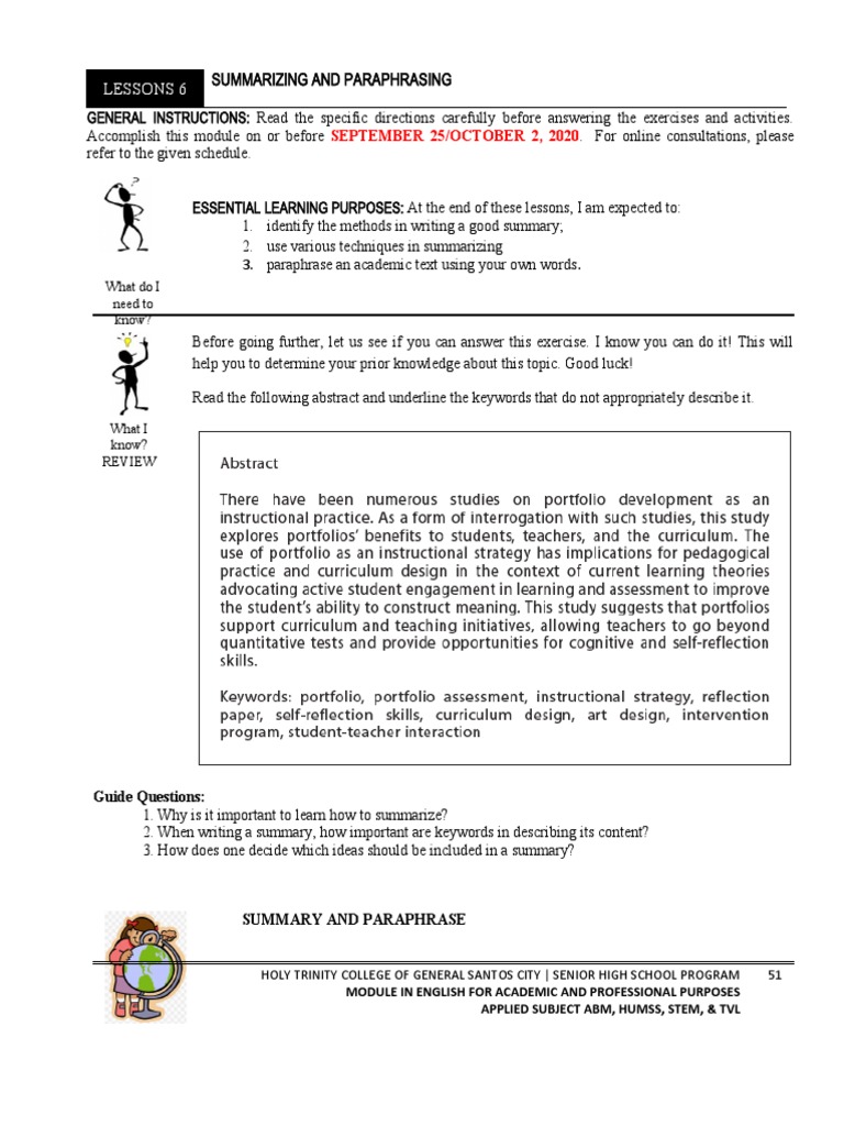 WEEK 3 EAPP Summarizing and Paraphrasing | PDF | Swot Analysis