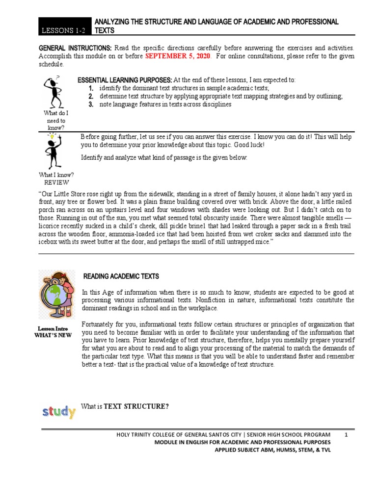 Lessons 1-2: Analyzing The Structure and Language of Academic and ...