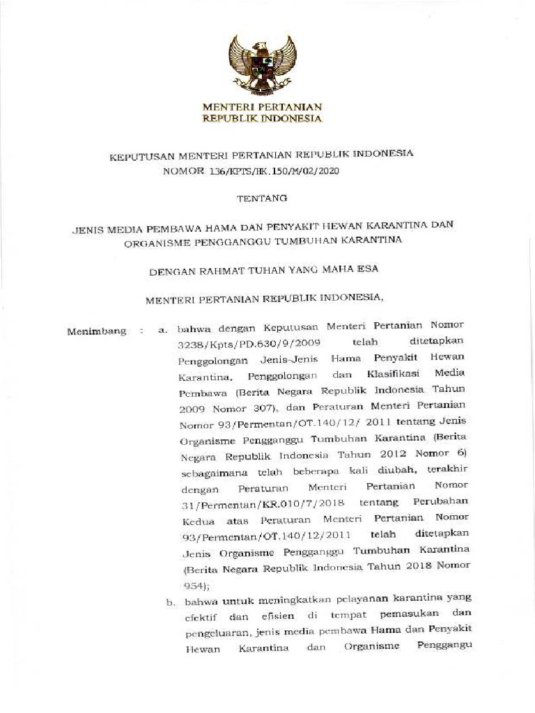 Kepmen Nomor 136 Tahun 2020 | PDF