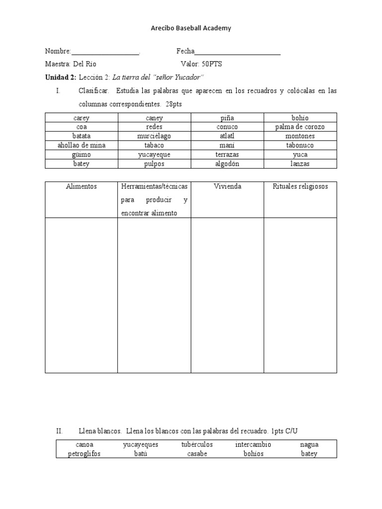 Examen, Unidad 2 TAINOS | PDF