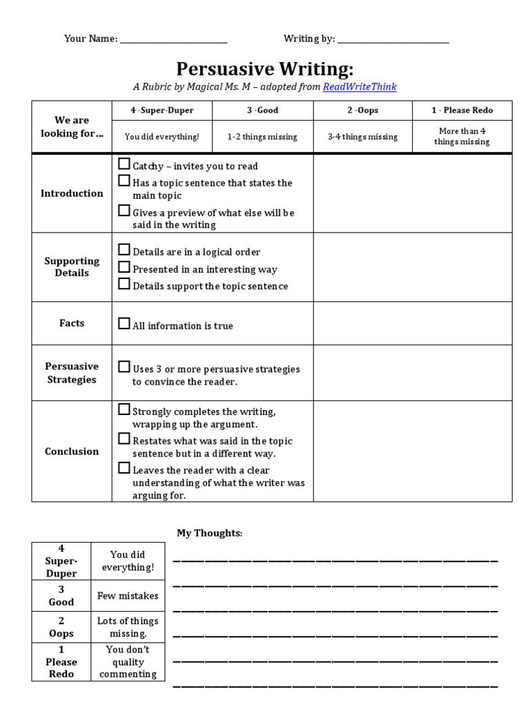 Persuasive Writing Rubric | PDF | Philosophical Theories | Epistemology
