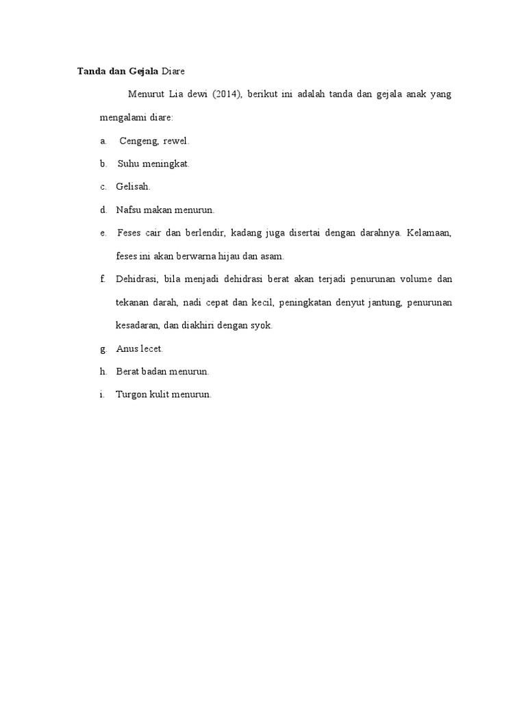 Tanda Dan Gejala Diare | PDF