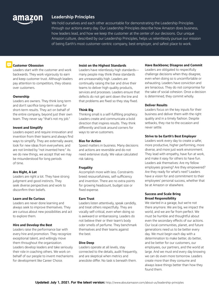 Amazon Leadership Principles 070621 Us | PDF | Leadership | Cognition