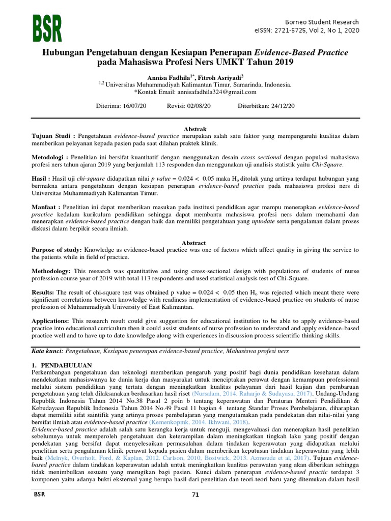 Hubungan Pengetahuan Dengan Kesiapan Penerapan Evidence-Based Practice Pada Mahasiswa Profesi ...