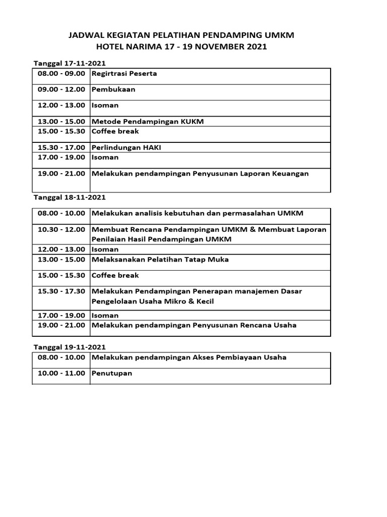 Jadwal Pelatihan Pendamping | PDF