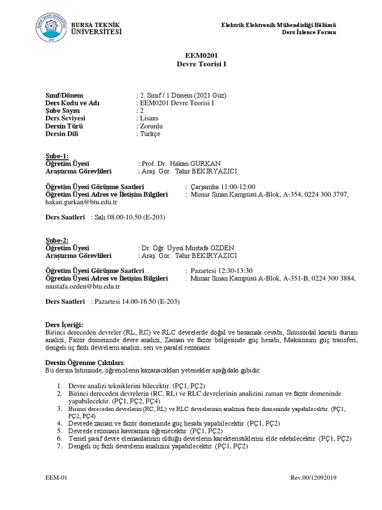 EEM0201 Ders Izlence Formu 2021-2022 Güz | PDF
