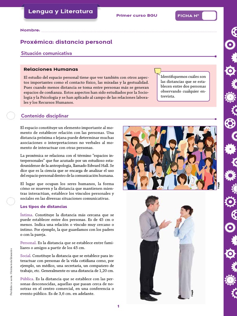 Lengua y Literatura 1BGU Proxémica Distancia Personal | PDF | Cognición ...