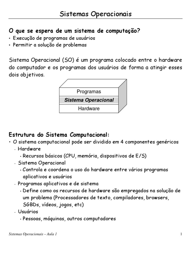 So Aula 1 | PDF | Sistema operacional | Kernel (sistema operacional)