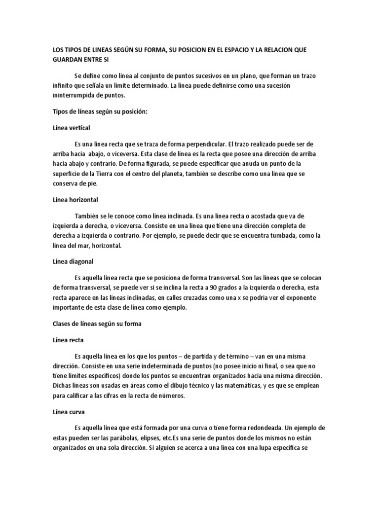Los Tipos de Lineas Según Su Forma | PDF | Curva | Línea (geometría)