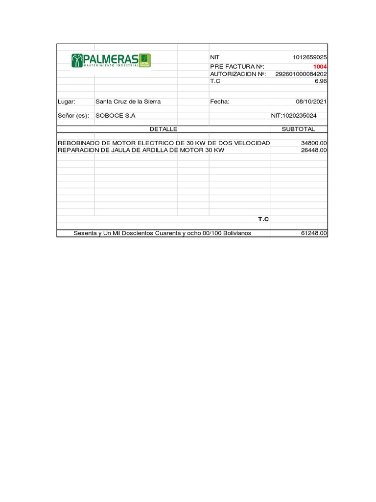 Prefactura Soboce | PDF