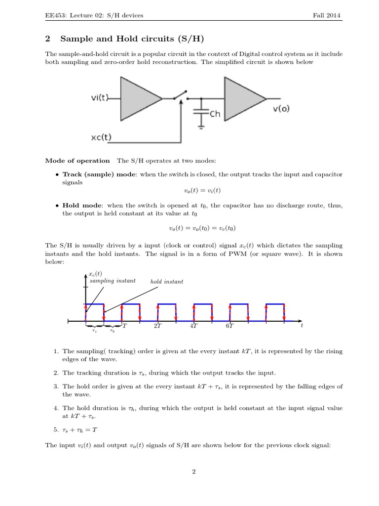 2 Sample and Hold Circuits (S/H) : X (T) Sampling Instant Hold Instant ...