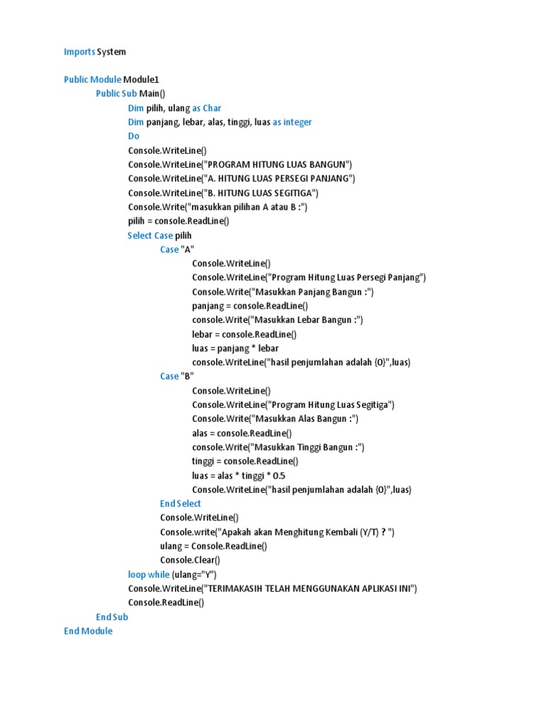 Program Hitung Bangun Datar | PDF
