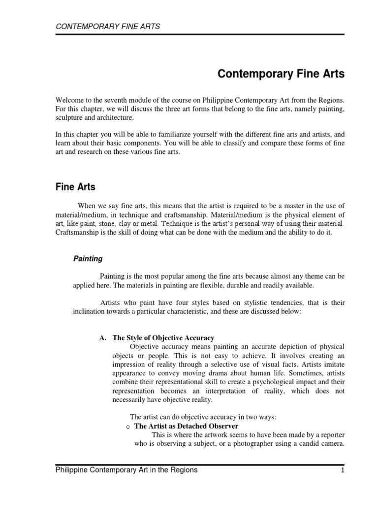 Philippine Contemporary Fine Arts Overview | PDF | Sculpture | Paintings