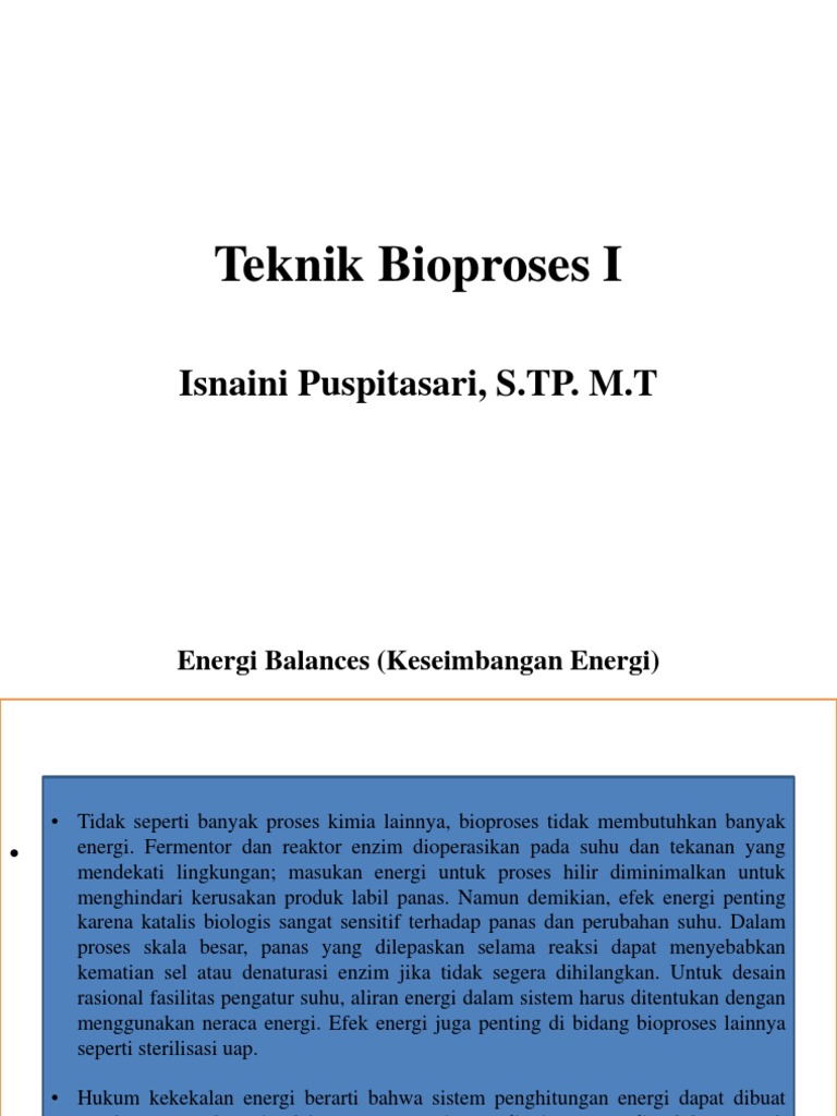 Teknik Bioproses I Pertemuan 6 Energi Balances | PDF