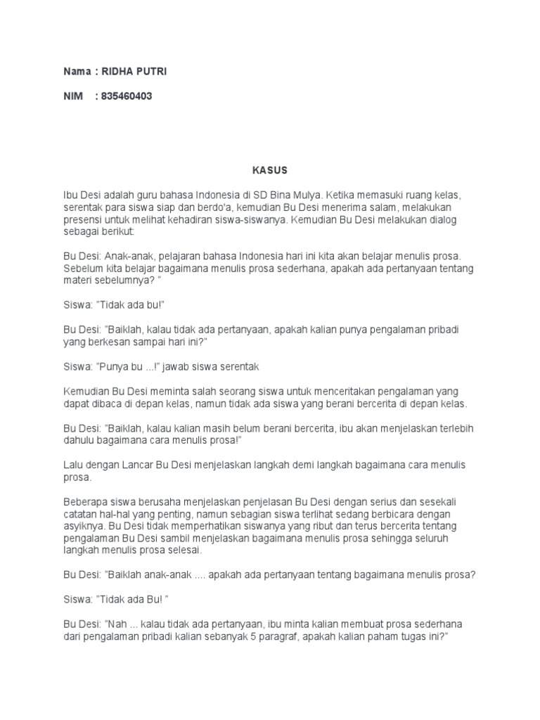 Kasus Bu Desi (RIDHA PUTRI - 835460403) | PDF | Seni & Disiplin Bahasa