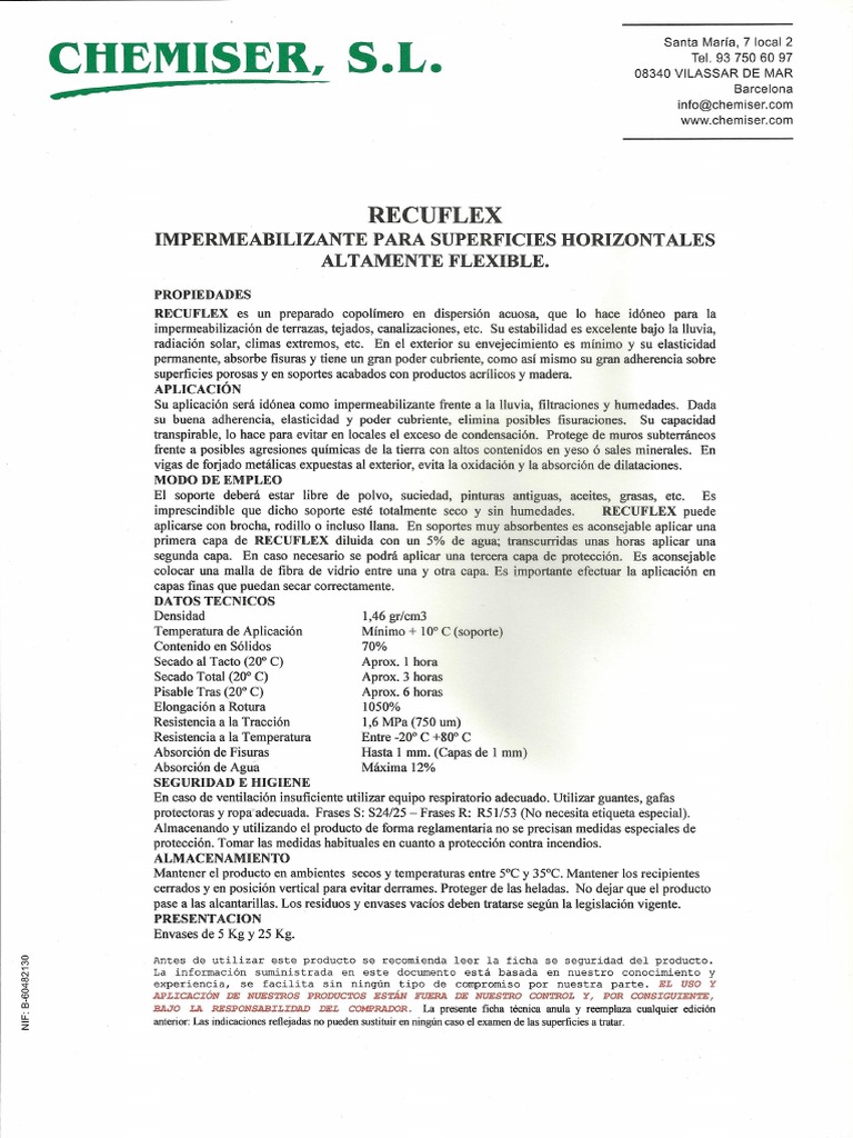 Recuflex - Ficha Técnica | PDF