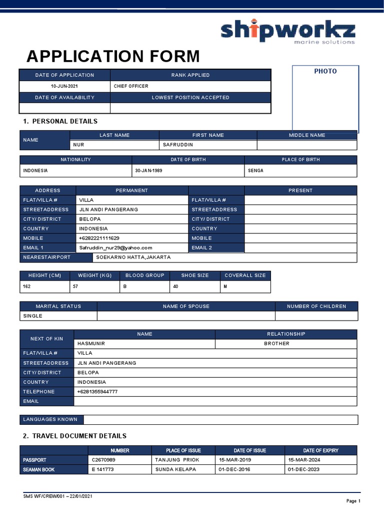Shipworkz Application Form | Download Free PDF | Transport | Shipping